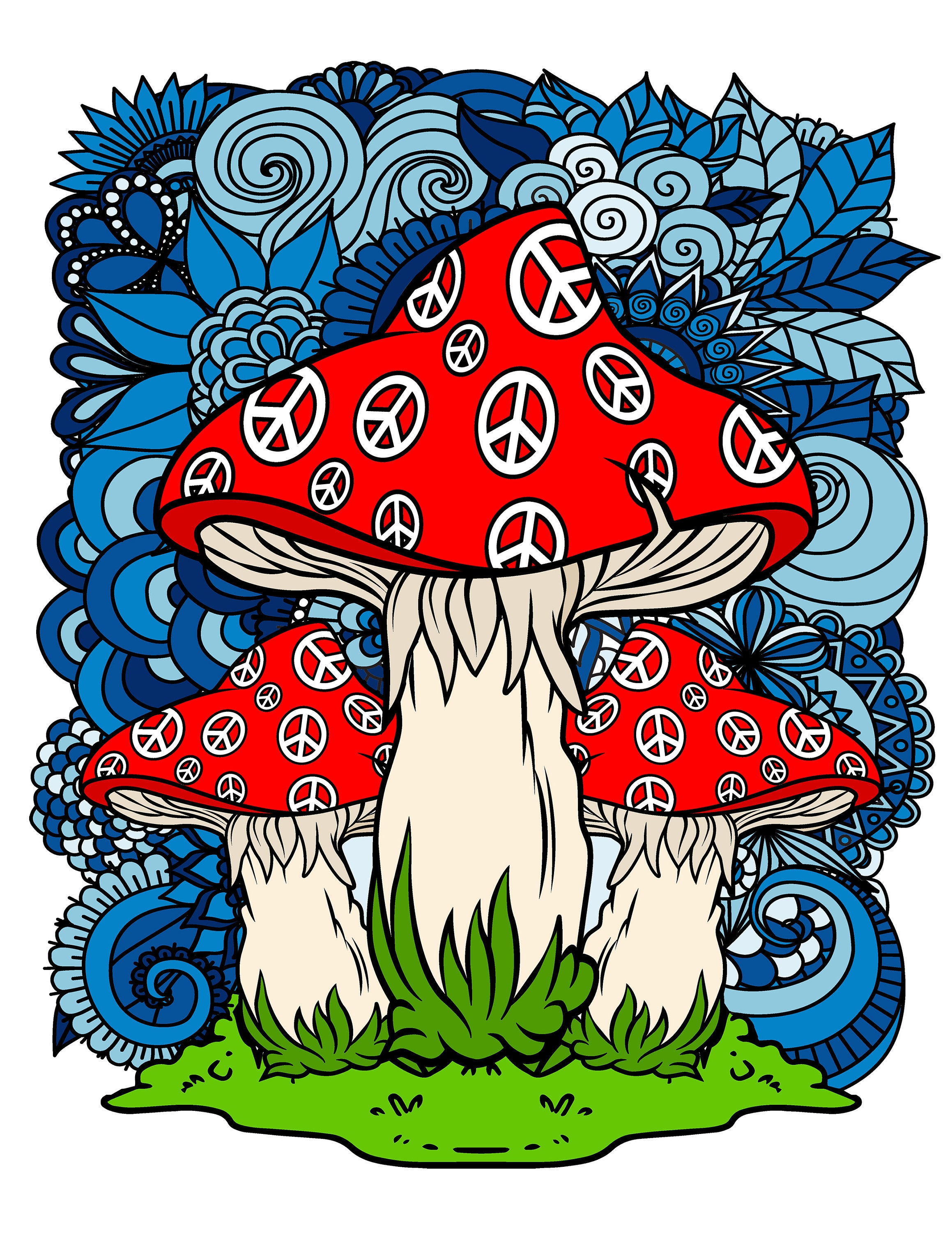 Magic Mushroom Printable Coloring Pages / Digital Download / Trippy ...