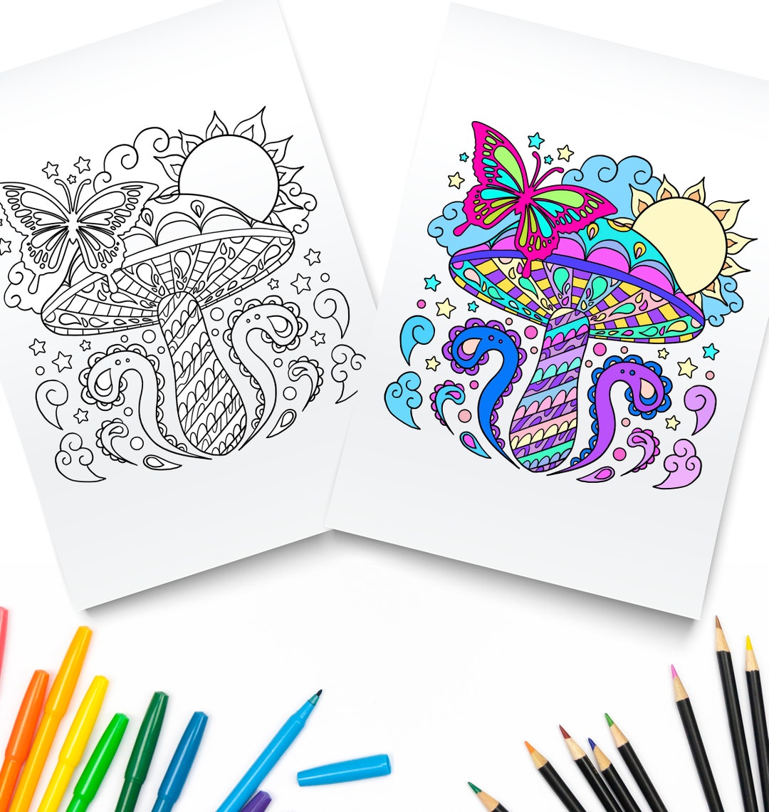 Magic Mushroom Printable Coloring Pages / Digital Download / Hippie ...