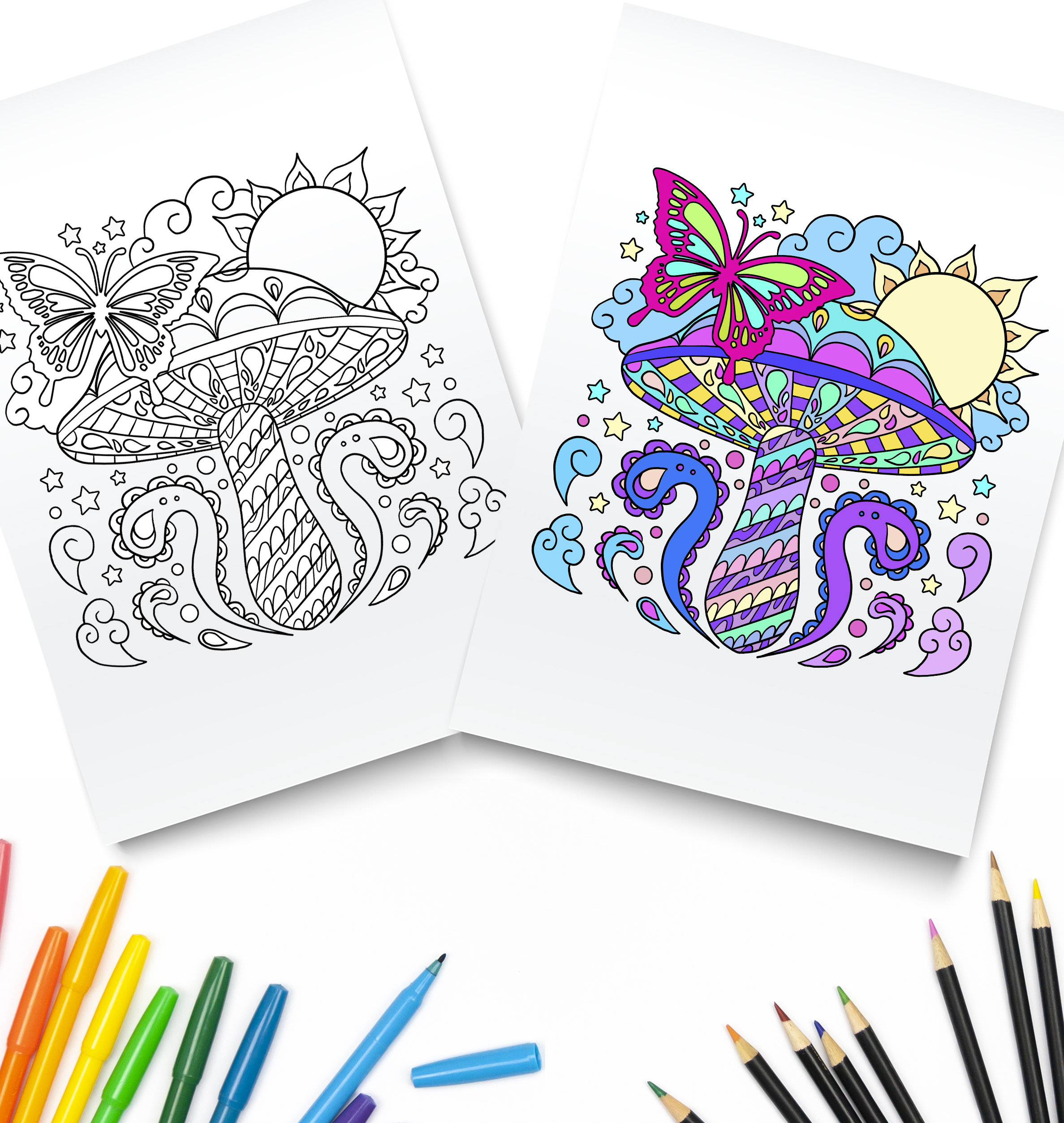 Magic Mushroom Printable Coloring Pages / Digital Download / Hippie ...