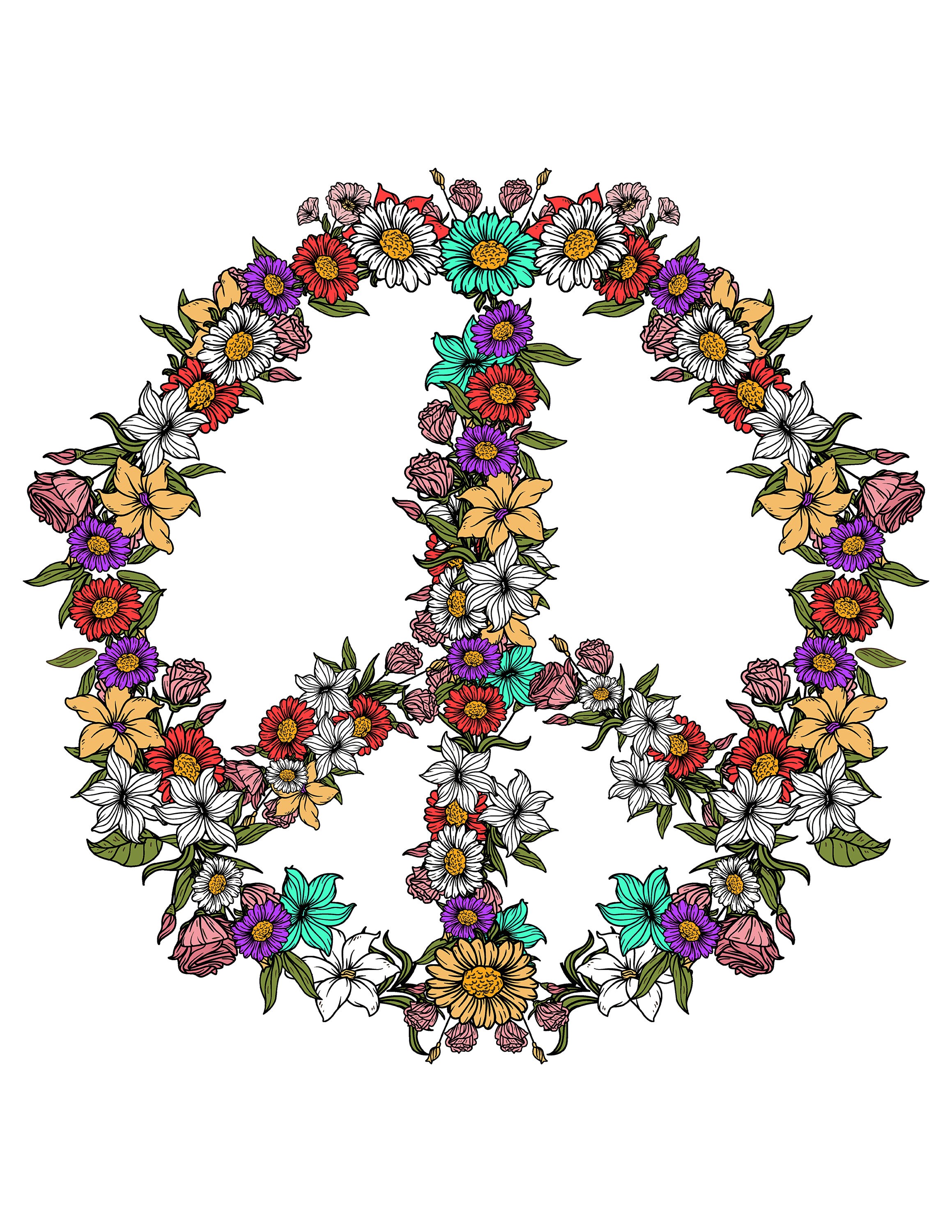 Printable Floral Peace Sign / Digital Download / Flower Art / - Etsy