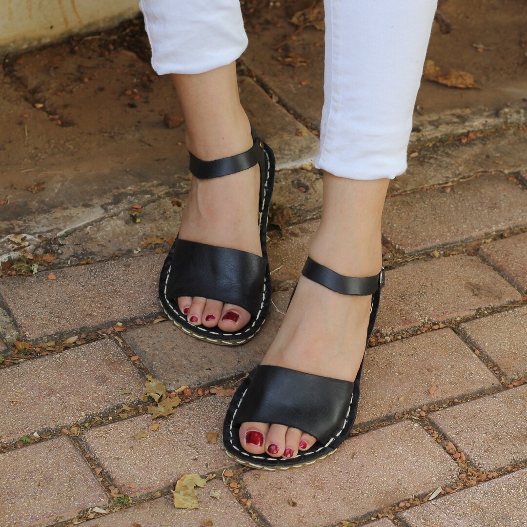 Barefoot Huarache Leather Handmade Sandals Women Open Toe / Black - Etsy