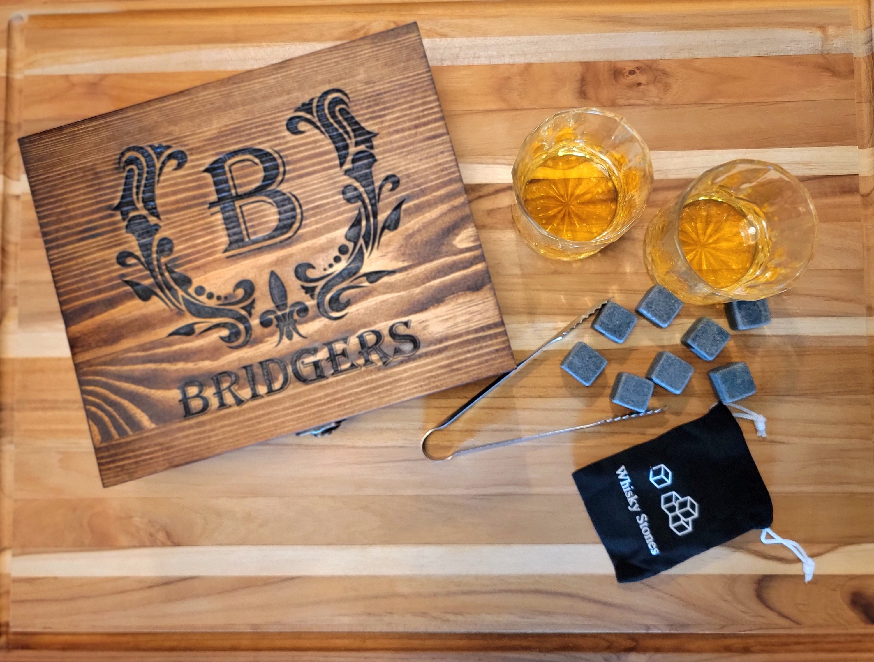 Custom Engraved Whiskey Box Gift Set, Personalized Whiskey Stone Set ...