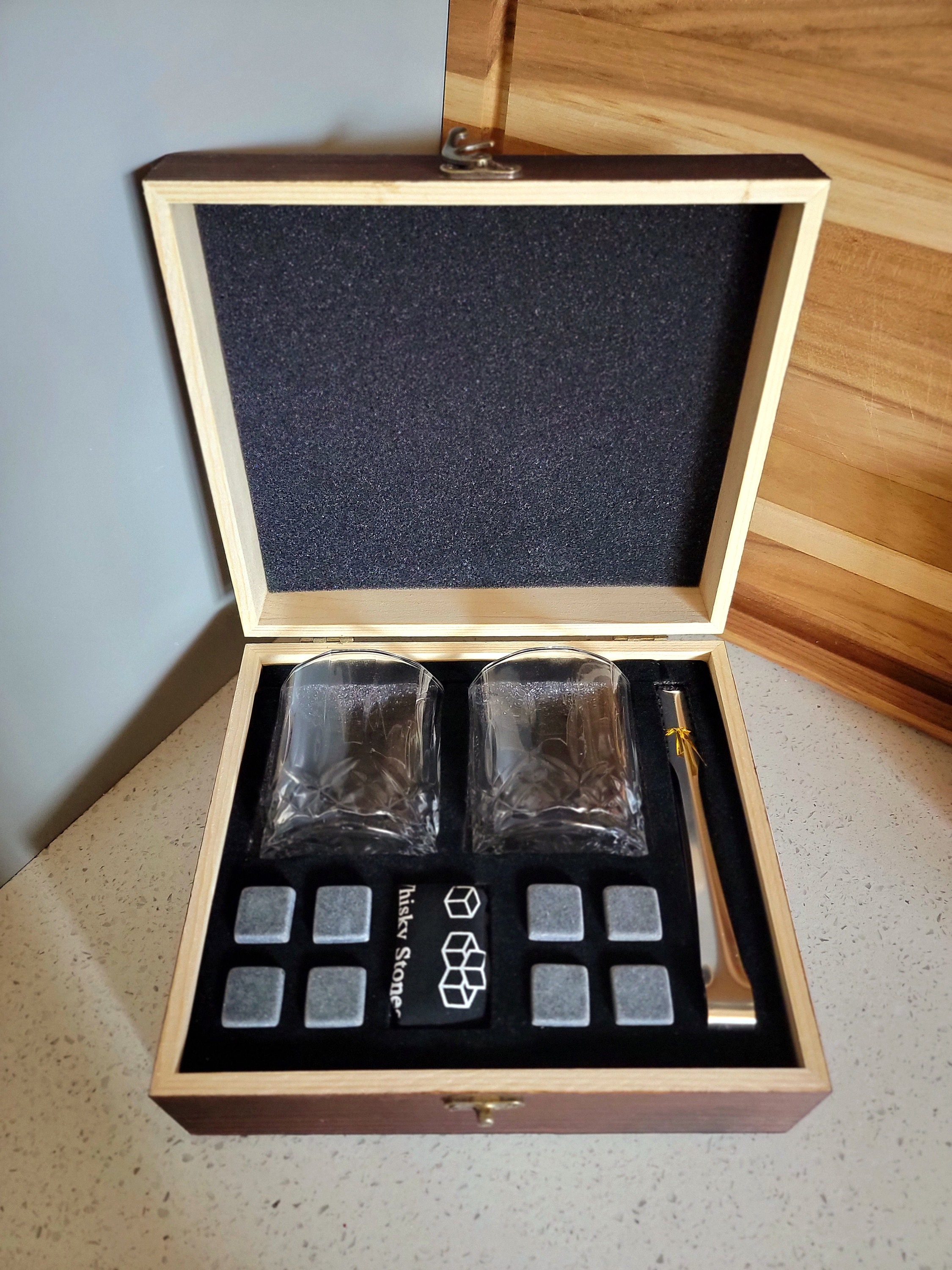 Custom Engraved Whiskey Box Gift Set, Personalized Whiskey Stone Set ...