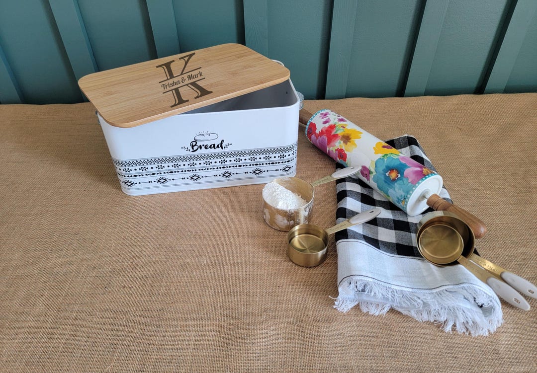Personalized Bread Box With Bamboo Lid; Metal Bread Storage; Kitchen ...