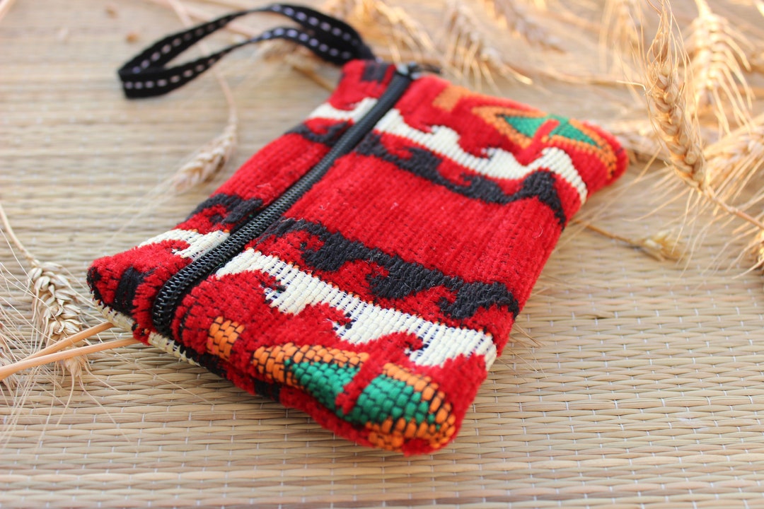 Slim Zipper Turkish Coin Purse , Small Bag Organizer , Turkish Woven ...