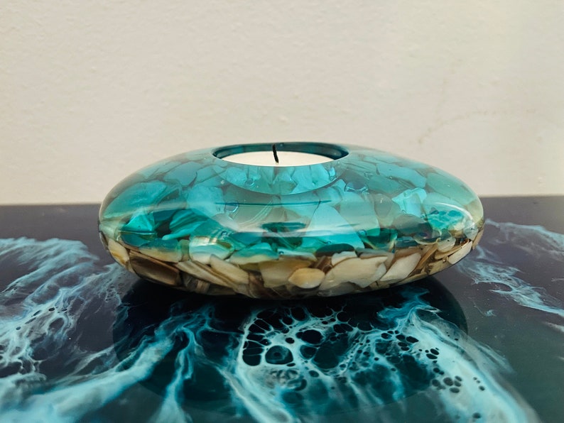Ocean Resin Tea Light Holder With Crushed Shells - Etsy