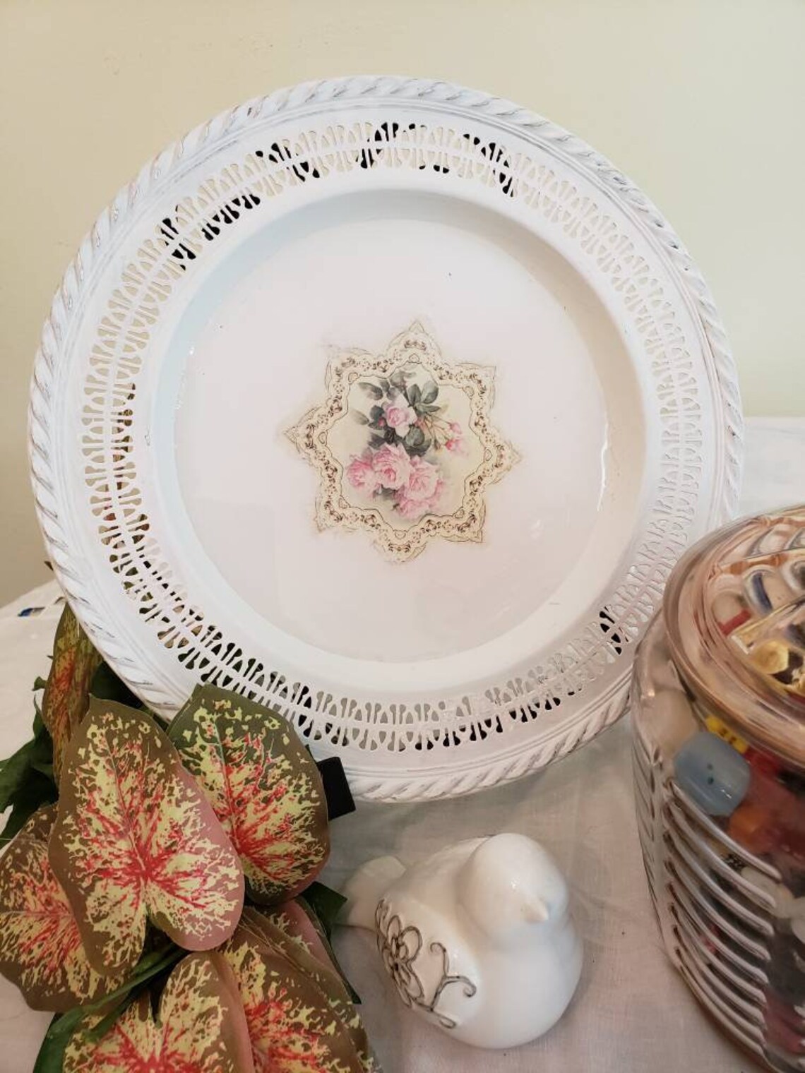 Pink Roses Round, Painted & Distressed Vintage Silver Plated Tray ...