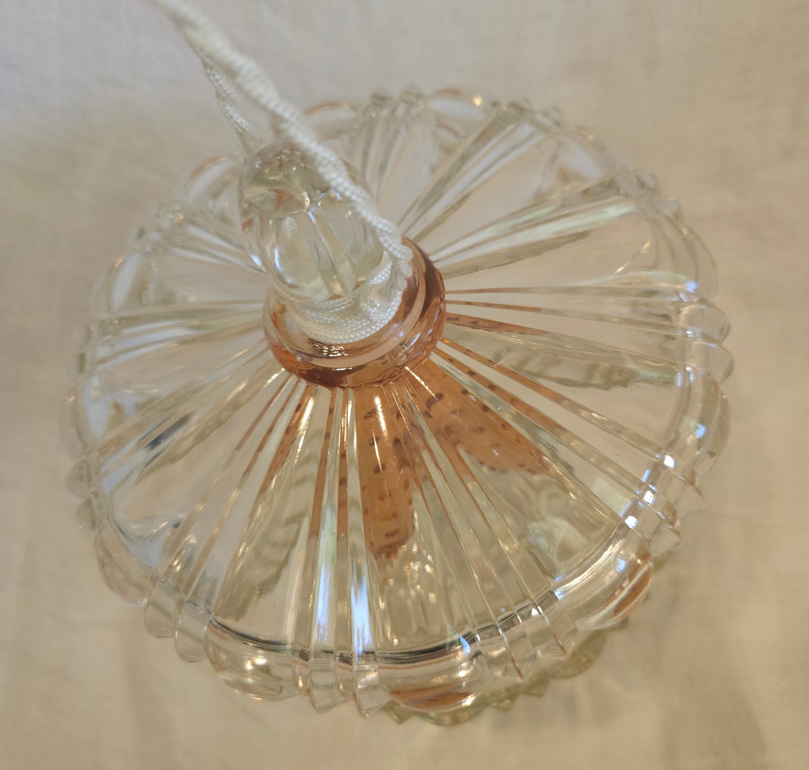 Hanging Vintage Peach Glass Bird Feeder. Birds Love It Sparkling in the ...