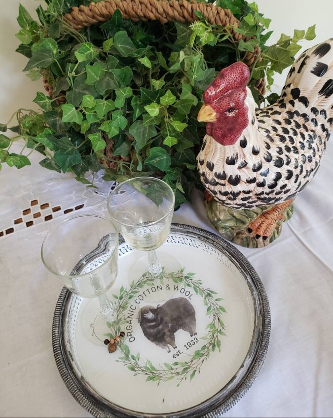 Farmhouse Sheep, Painted and Distressed Round Vintage Silver Plated ...