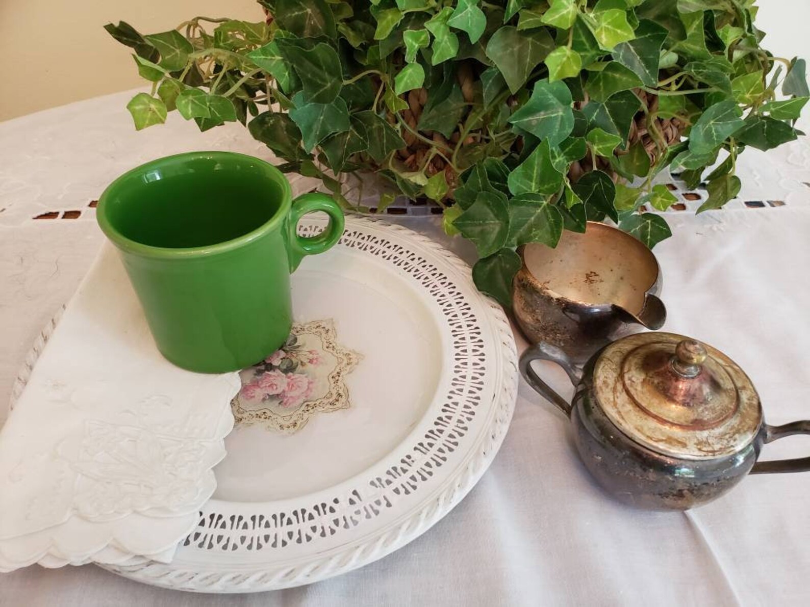 Pink Roses Round, Painted & Distressed Vintage Silver Plated Tray ...