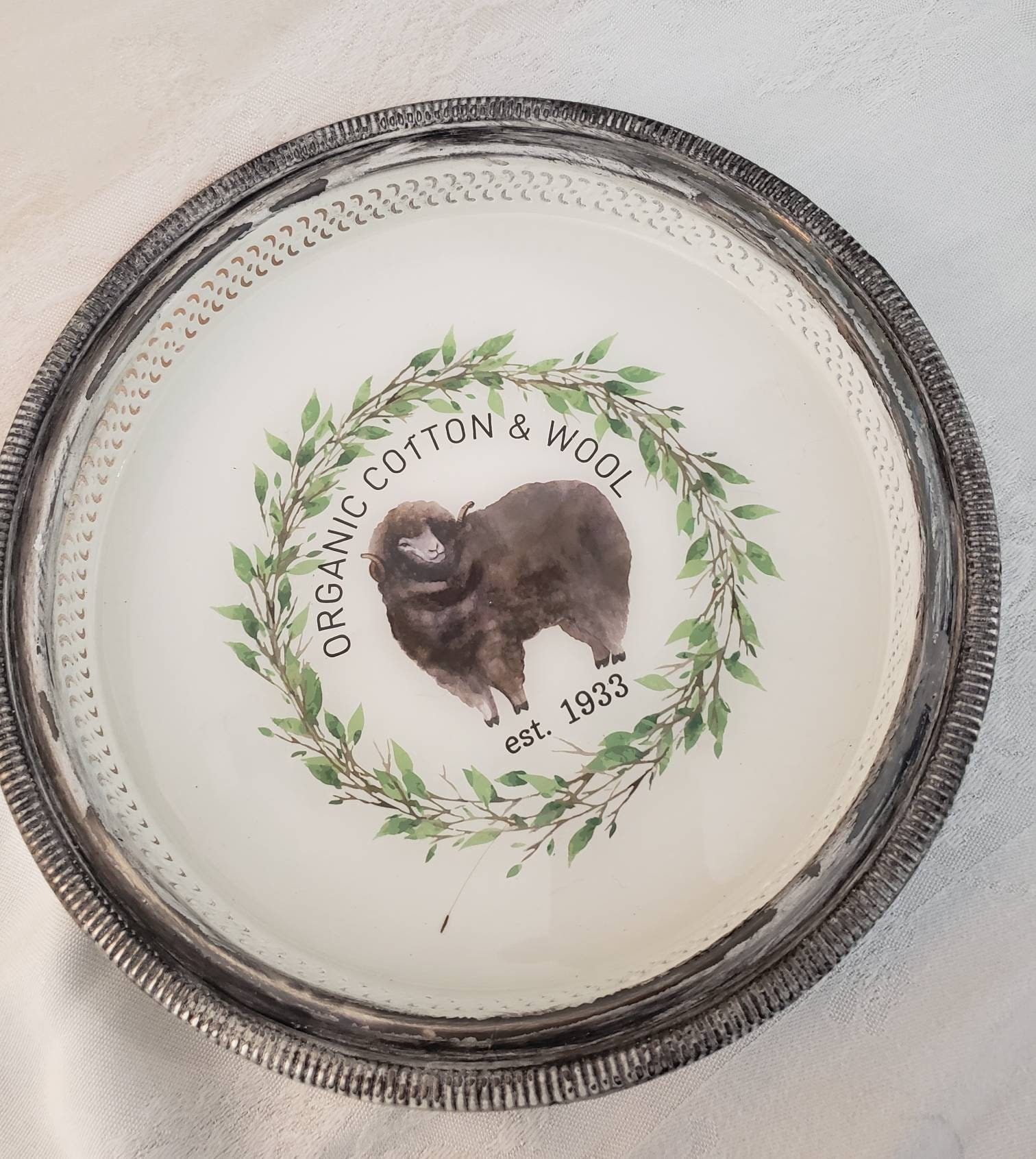 Farmhouse Sheep, Painted and Distressed Round Vintage Silver Plated ...