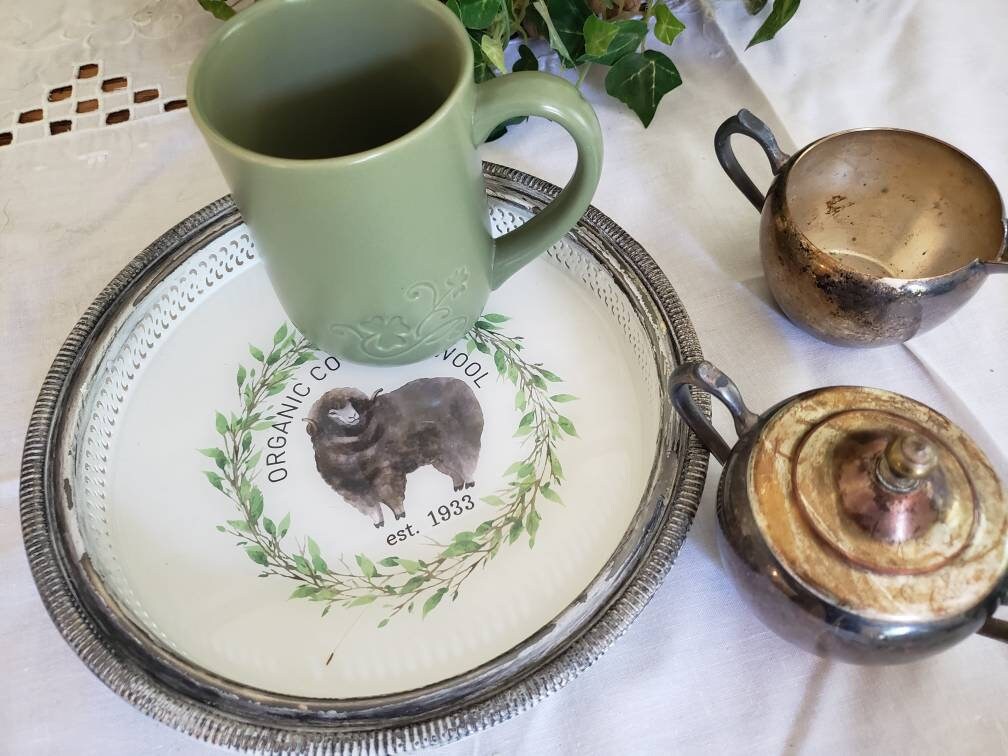 Farmhouse Sheep, Painted and Distressed Round Vintage Silver Plated ...