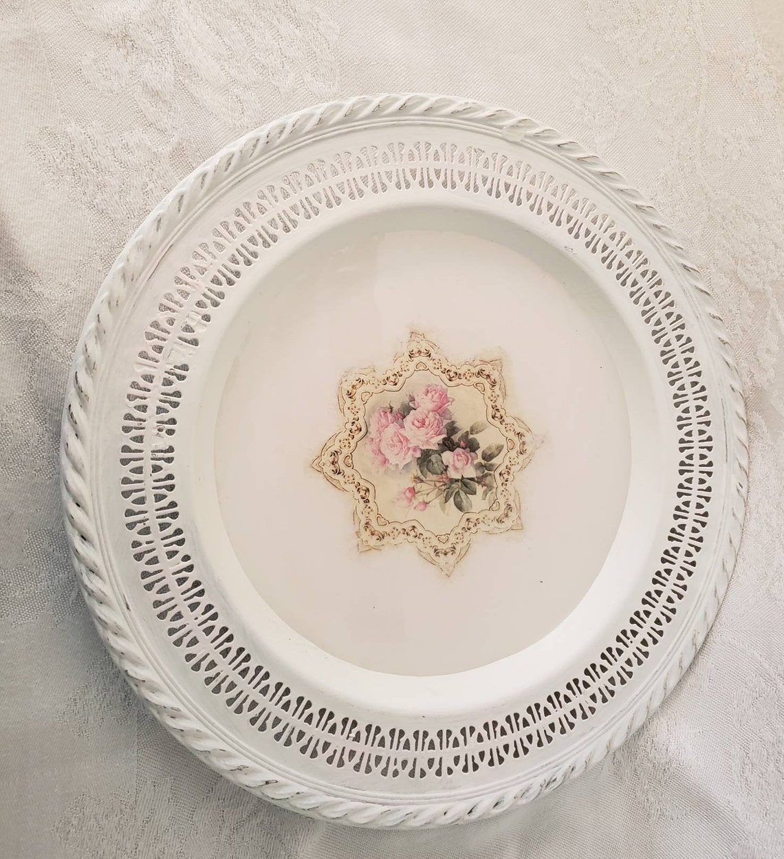 Pink Roses Round, Painted & Distressed Vintage Silver Plated Tray ...