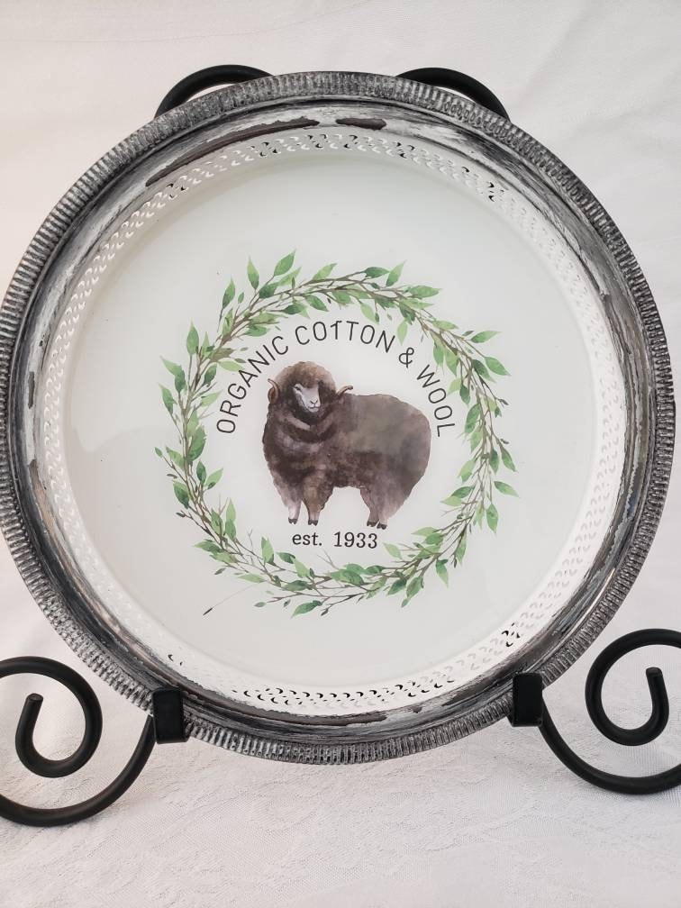 Farmhouse Sheep, Painted and Distressed Round Vintage Silver Plated ...