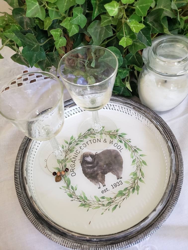 Farmhouse Sheep, Painted and Distressed Round Vintage Silver Plated ...