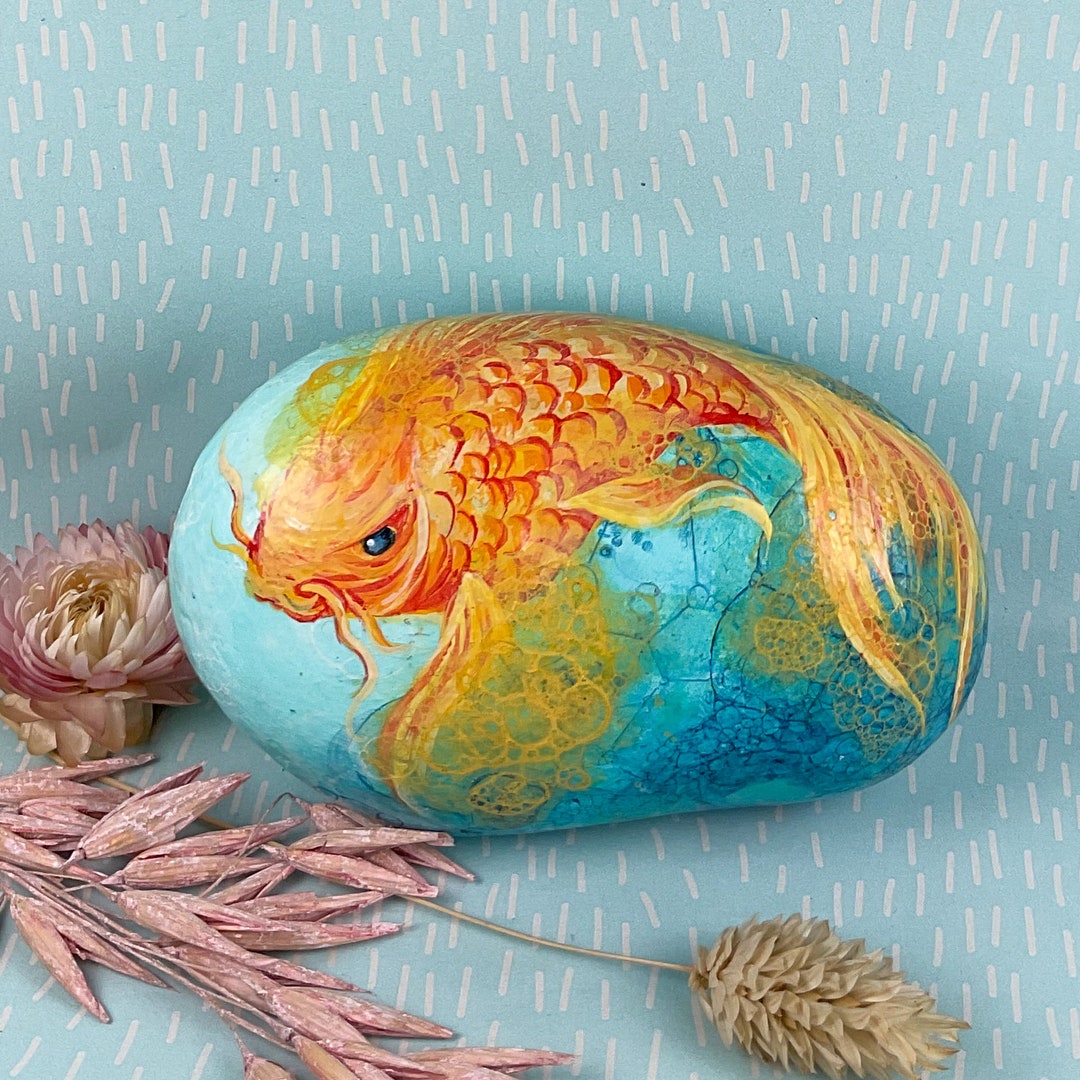 Medium Contemporary Koi Rock Painting, Koi Fish Bathroom Ornaments ...