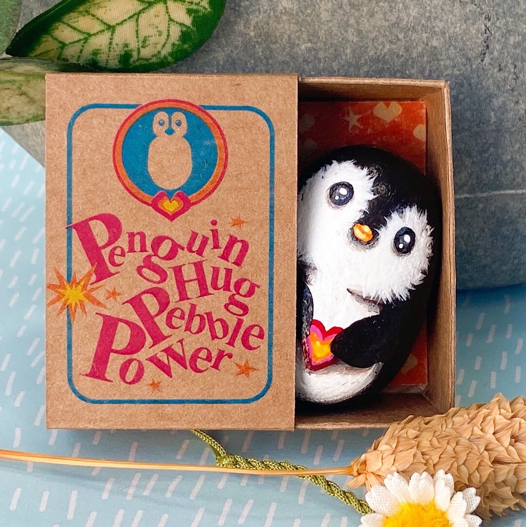 Painted Rock Christmas Penguin Gift for Women, Pocket Hug Penguin ...