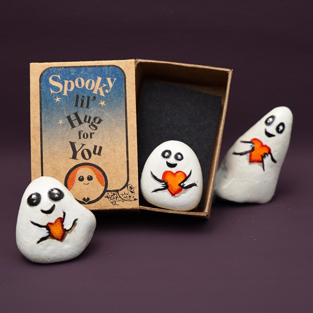 Pet Ghost Painted Rock Pocket Hug, Creepy Cute Ghost Hug & Personalised ...