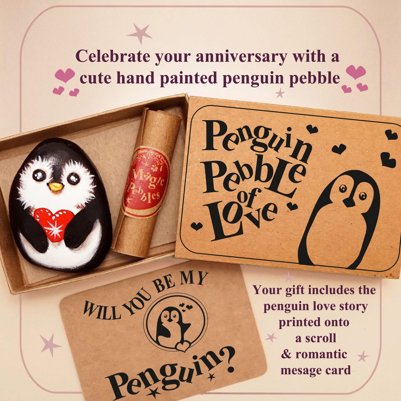 Wedding Proposal Penguin Pebble, Surprise Engagement Gift Idea to ...