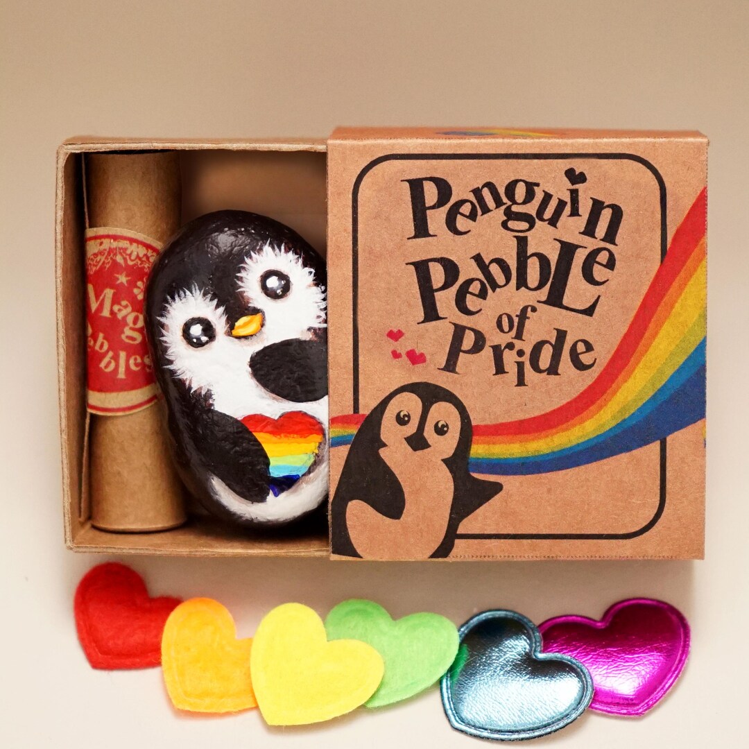 Cute Penguin Pebble Fun Coming Out Gift, LGBTQ Ally Hand Painted Pocket ...