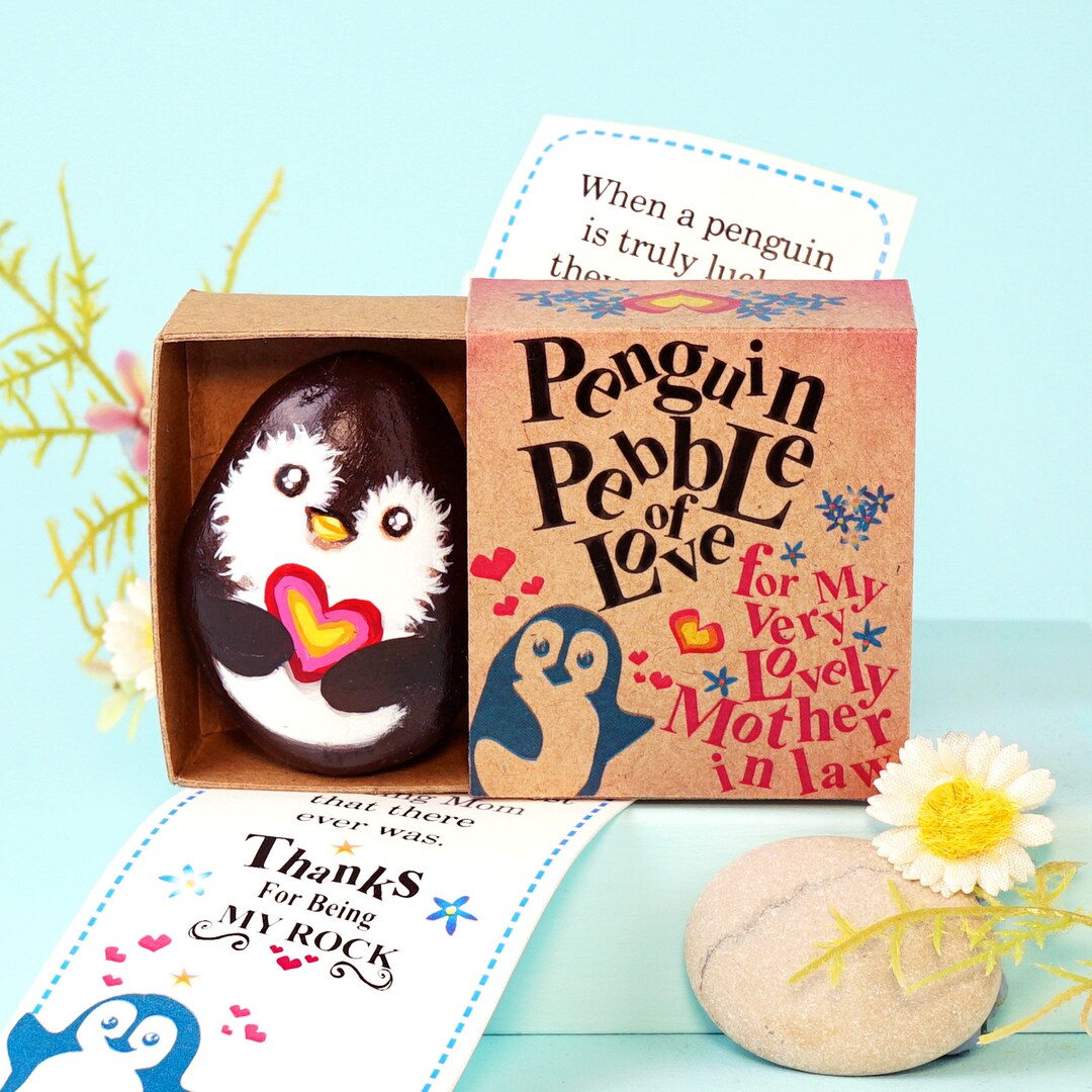 Hand Painted Penguin Pebble Pocket Hug & Bookmark, Thoughtful Gifts for ...