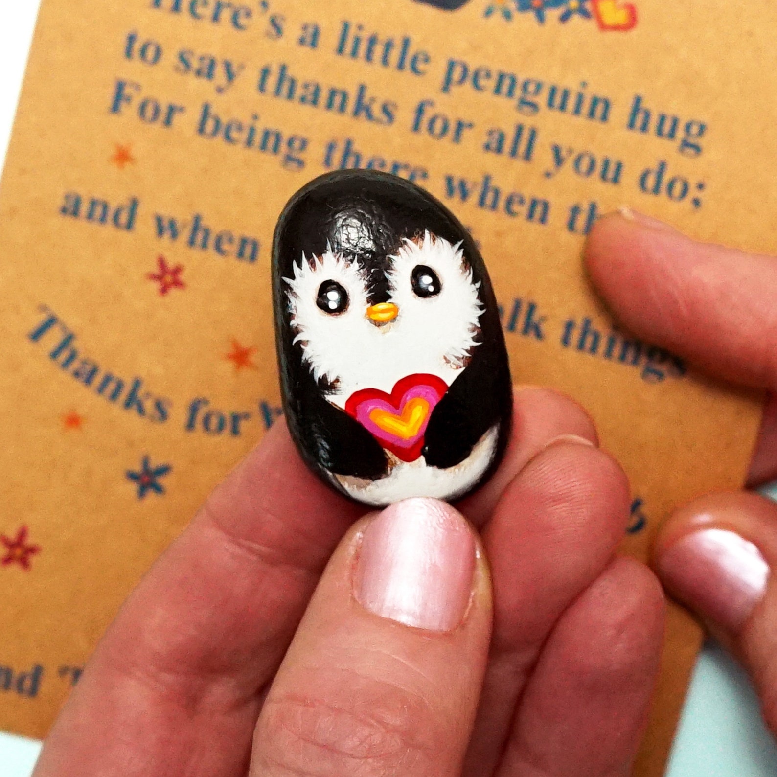 Hand Painted Rock Penguin Pocket Hug Friendship Gifts, Positivity ...
