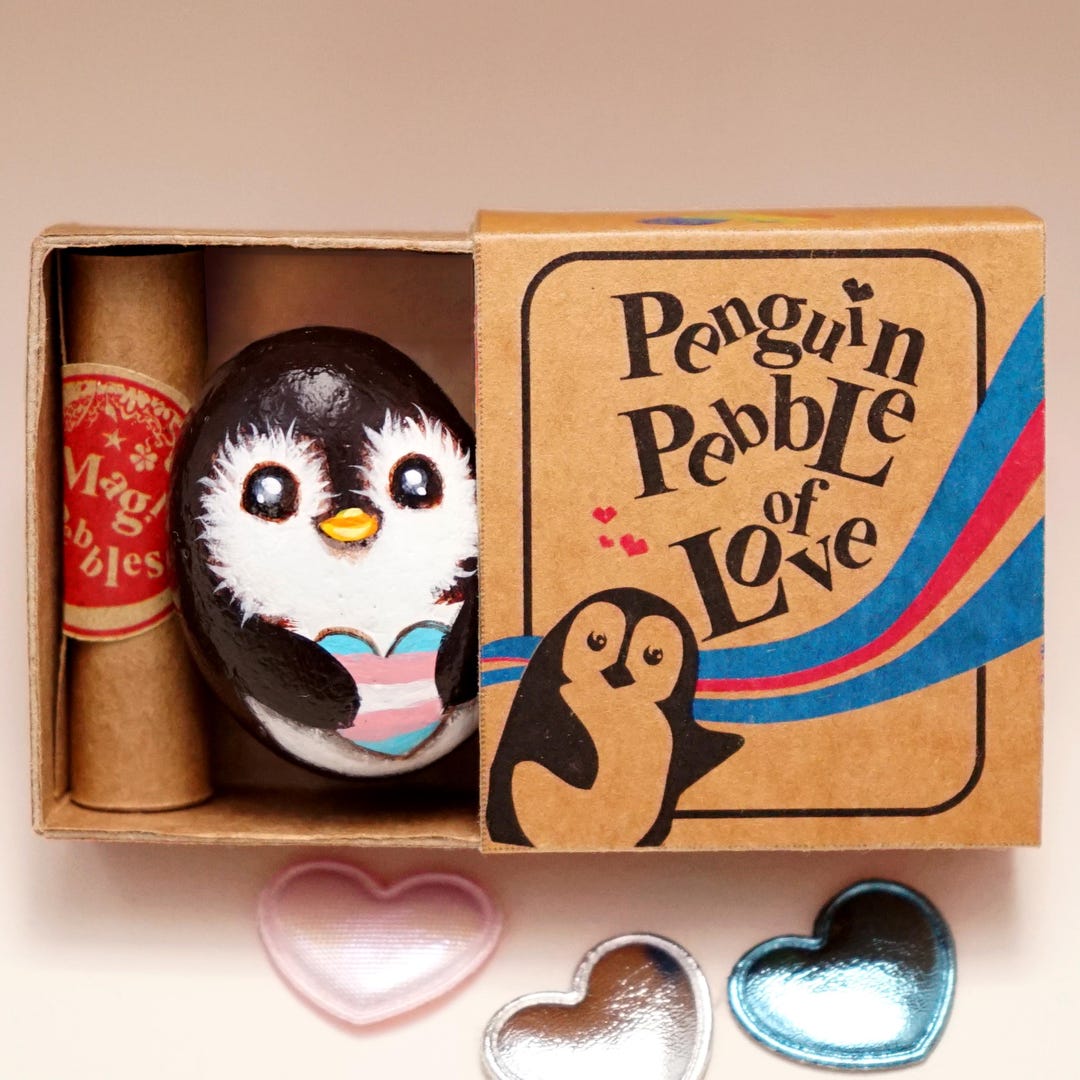 Penguin Pebble Love Gift for Trans Soulmate, Romantic Pride Penguin ...