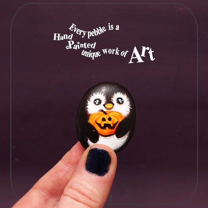 Penguin Hug Painted Rock, Creepy Cute Halloween Gift for Teen Girl, Emo ...