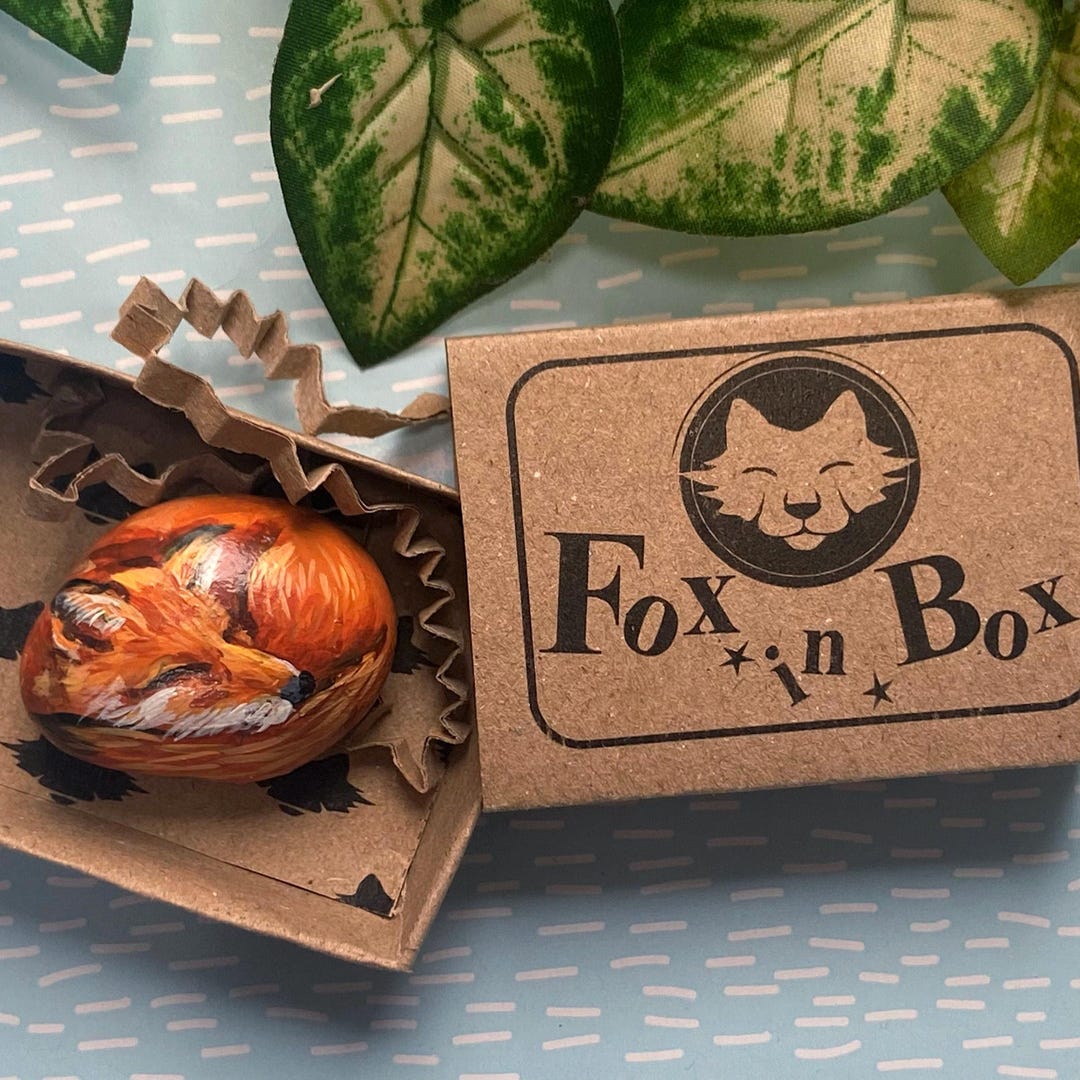 Small Hand Painted Rock Sleeping Fox Gift for Her Him, Cute Fox Art ...