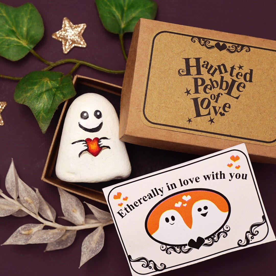 Love Boo Hand Painted Rock Ghost Hug, Haunted 'penguin' Pebble of Love ...
