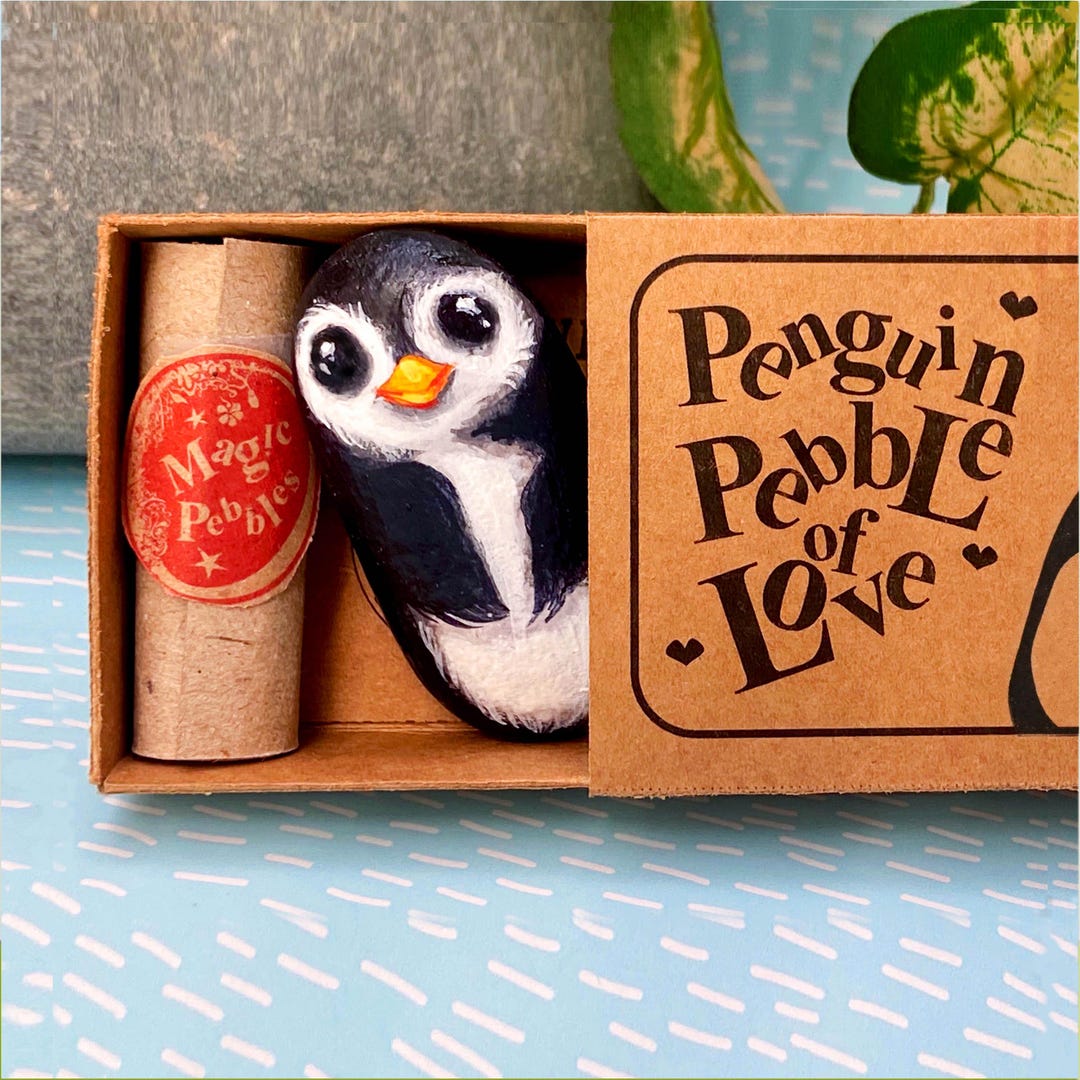 Hand Painted Penguin Pebble Pocket Hug, Fun Romantic Gift for Her ...