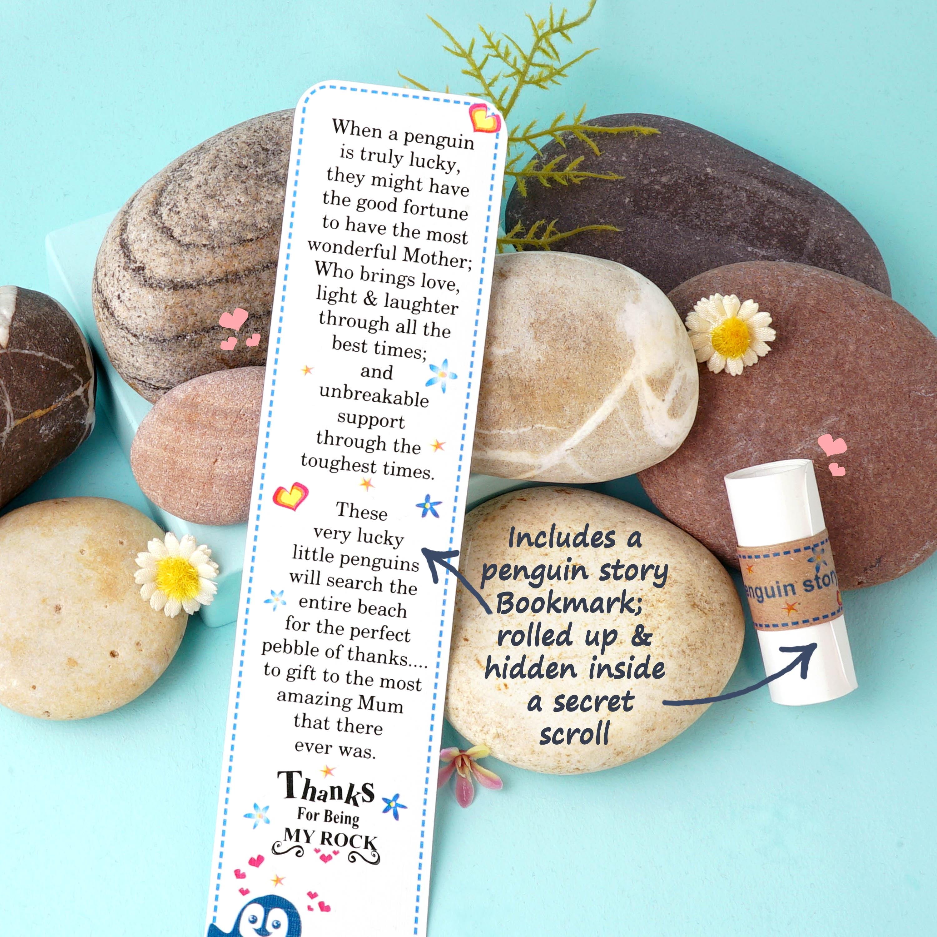 Hand Painted Penguin Pebble Pocket Hug & Bookmark, Appreciation Gift ...