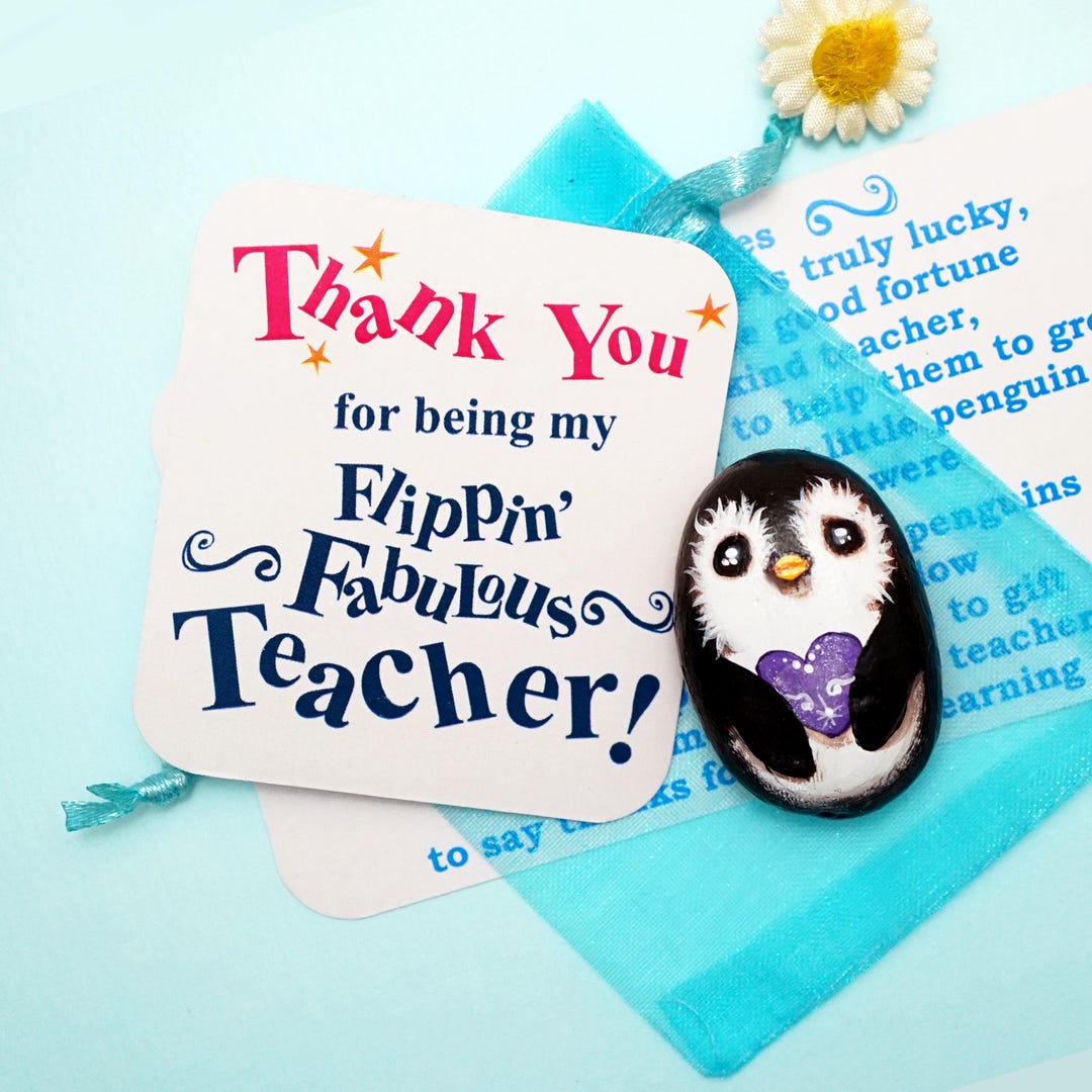Hand Painted Rock Penguin Teacher Appreciation Gift, Thank You Teacher ...