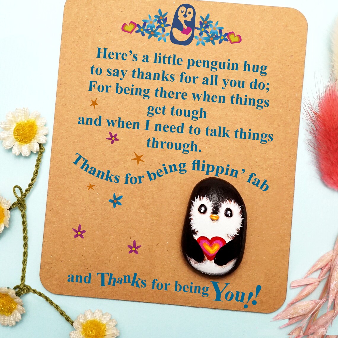 Hand Painted Rock Penguin Pocket Hug Friendship Gifts, Positivity ...
