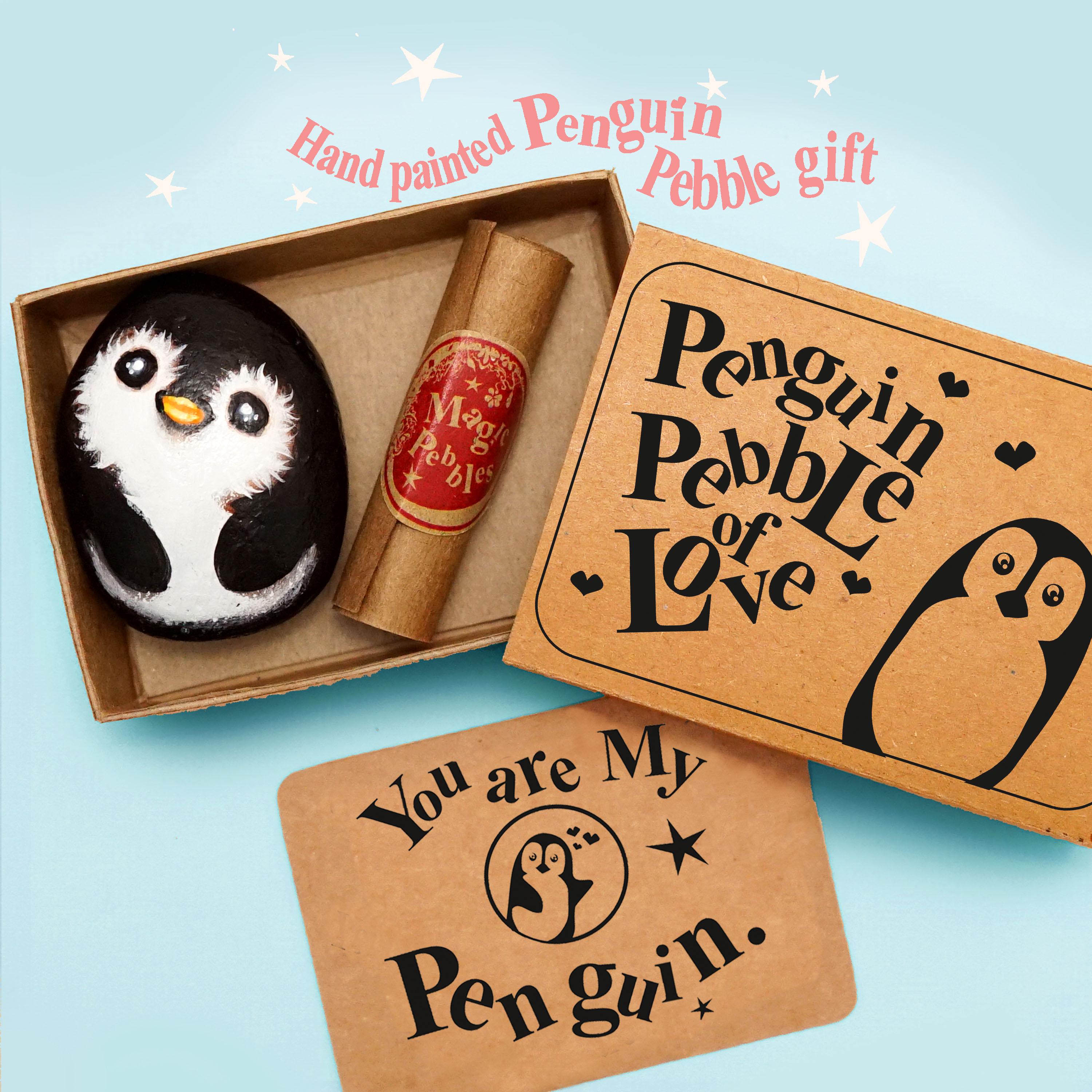 Penguin Pebble of Love Unique Xmas Gift, Hand Painted Pocket Hug ...