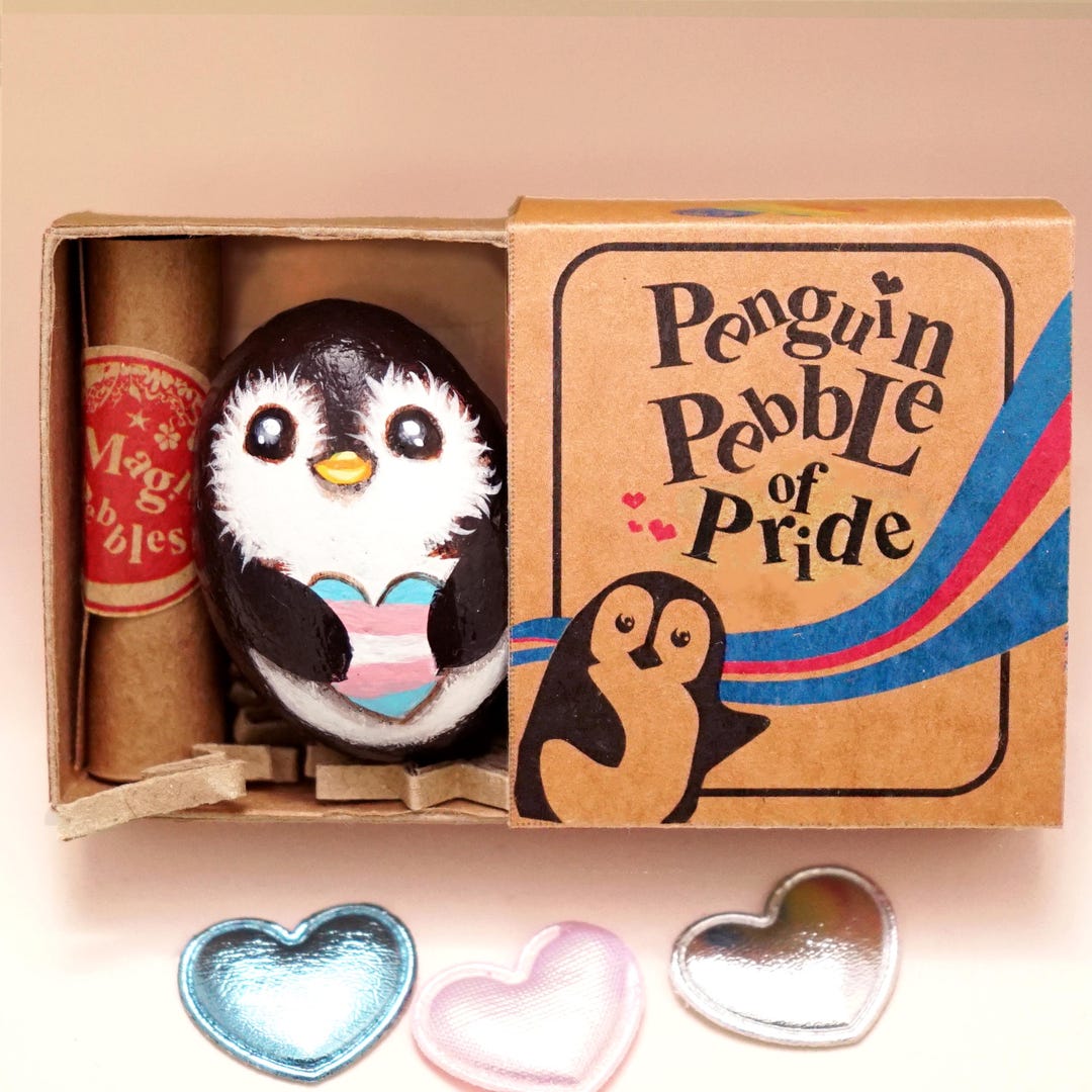 Trans Ally Penguin Pebble Supportive Gift, Subtle Trans Pride Gift to ...