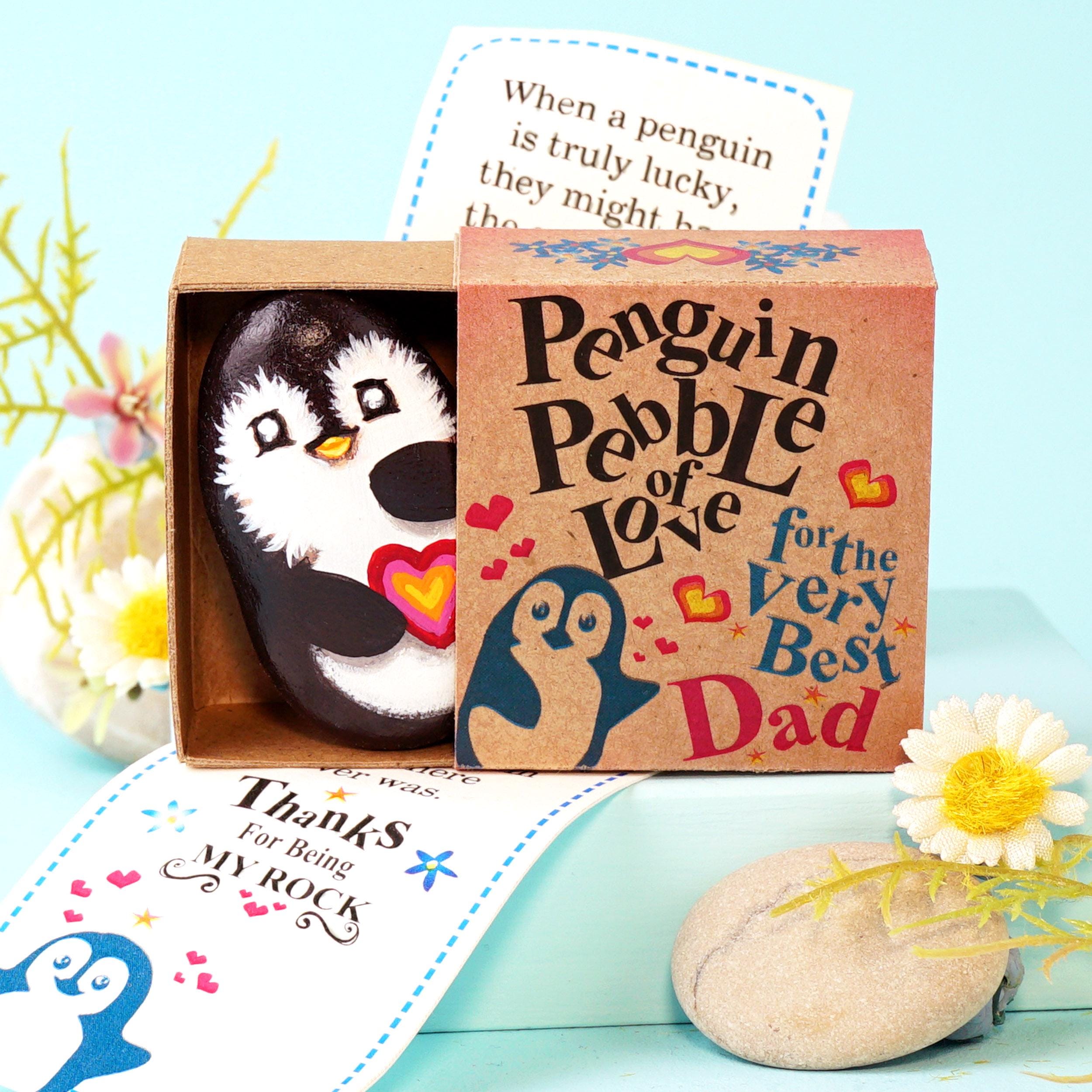 Hand Painted Penguin Pebble Pocket Hug & Bookmark, Appreciation Gift ...