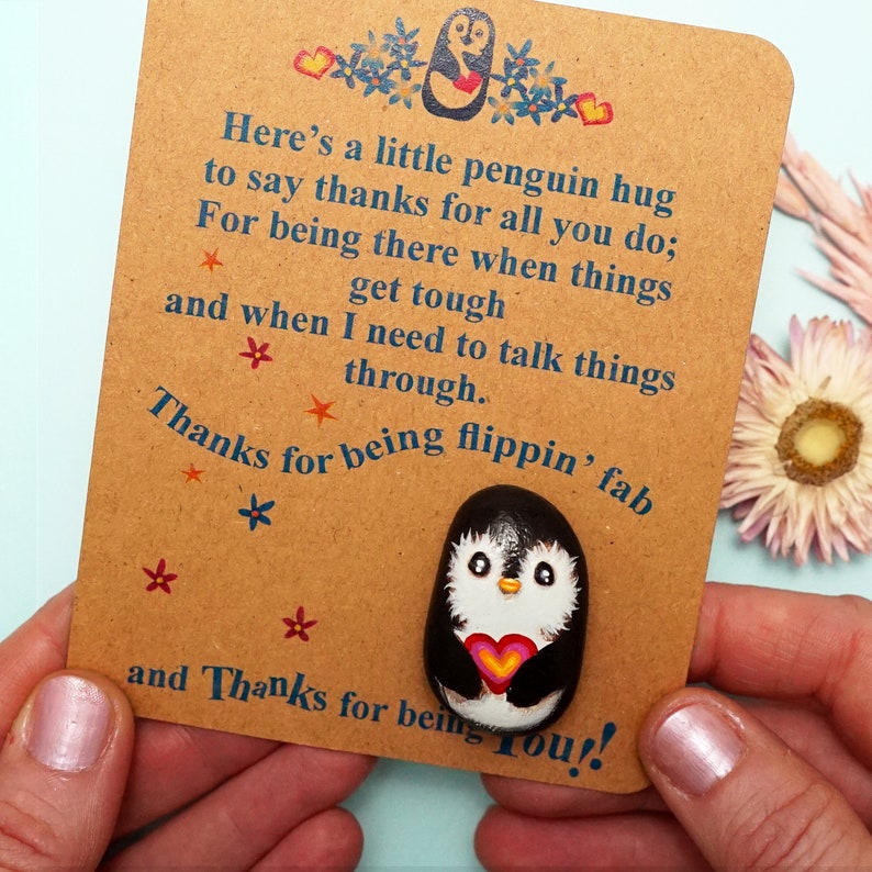Hand Painted Rock Penguin Pocket Hug Friendship Gifts, Positivity ...