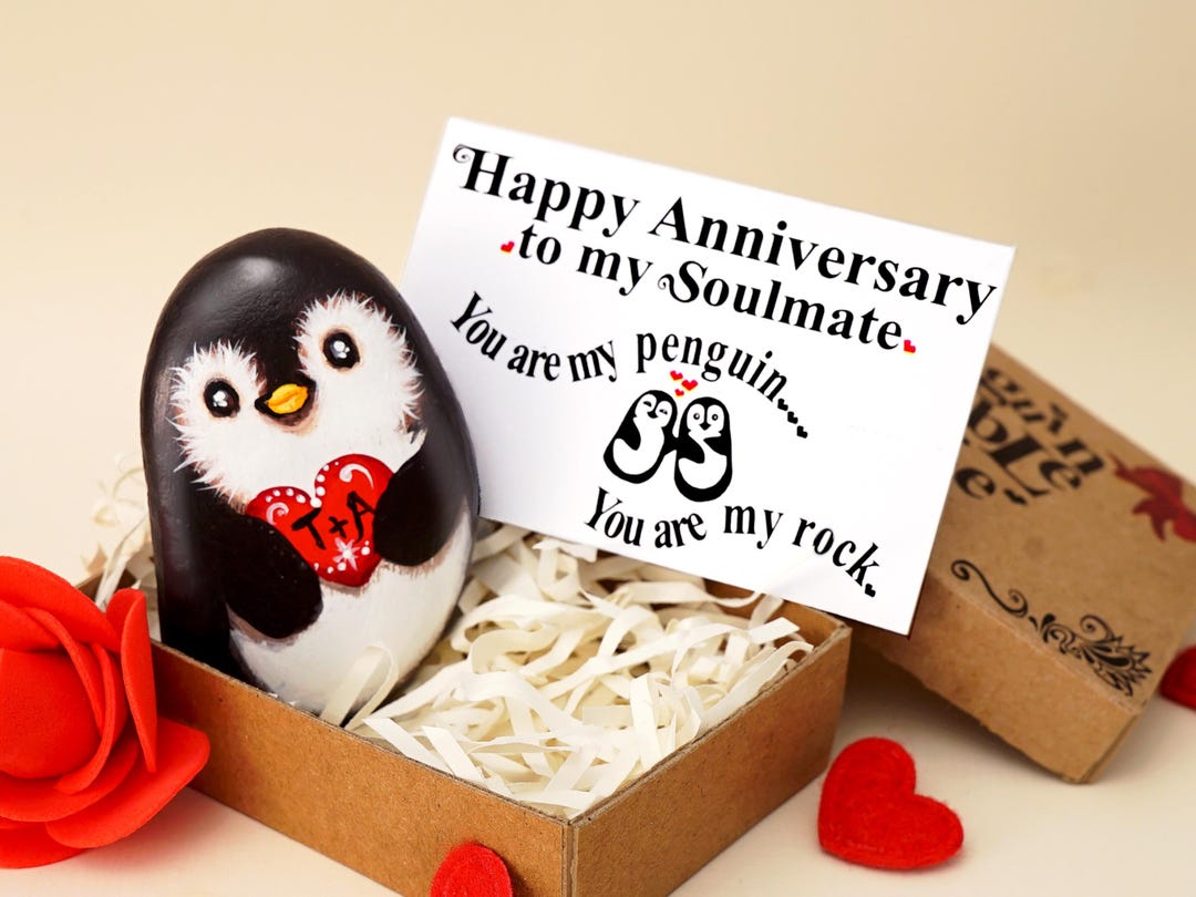 Penguin Pebble Art Personalised Wedding Anniversary Gift for Wife ...