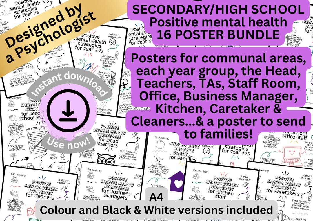 Whole School SECONDARY / HIGH Mental Health Posters BUNDLE, All Staff ...