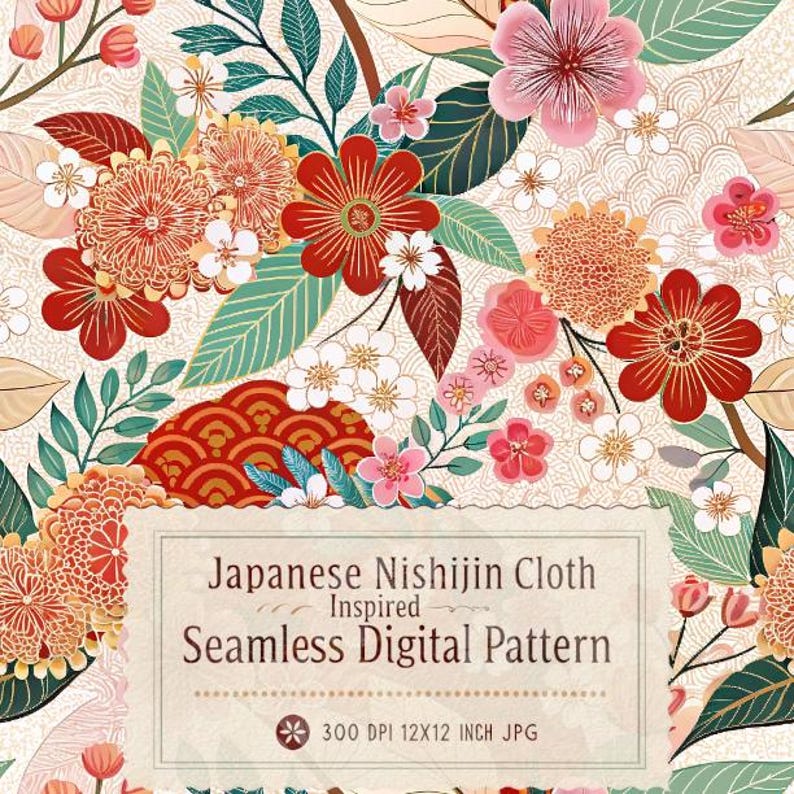 Japanese Nishijin Cloth Inspired Seamless Repeating Pattern Floral ...