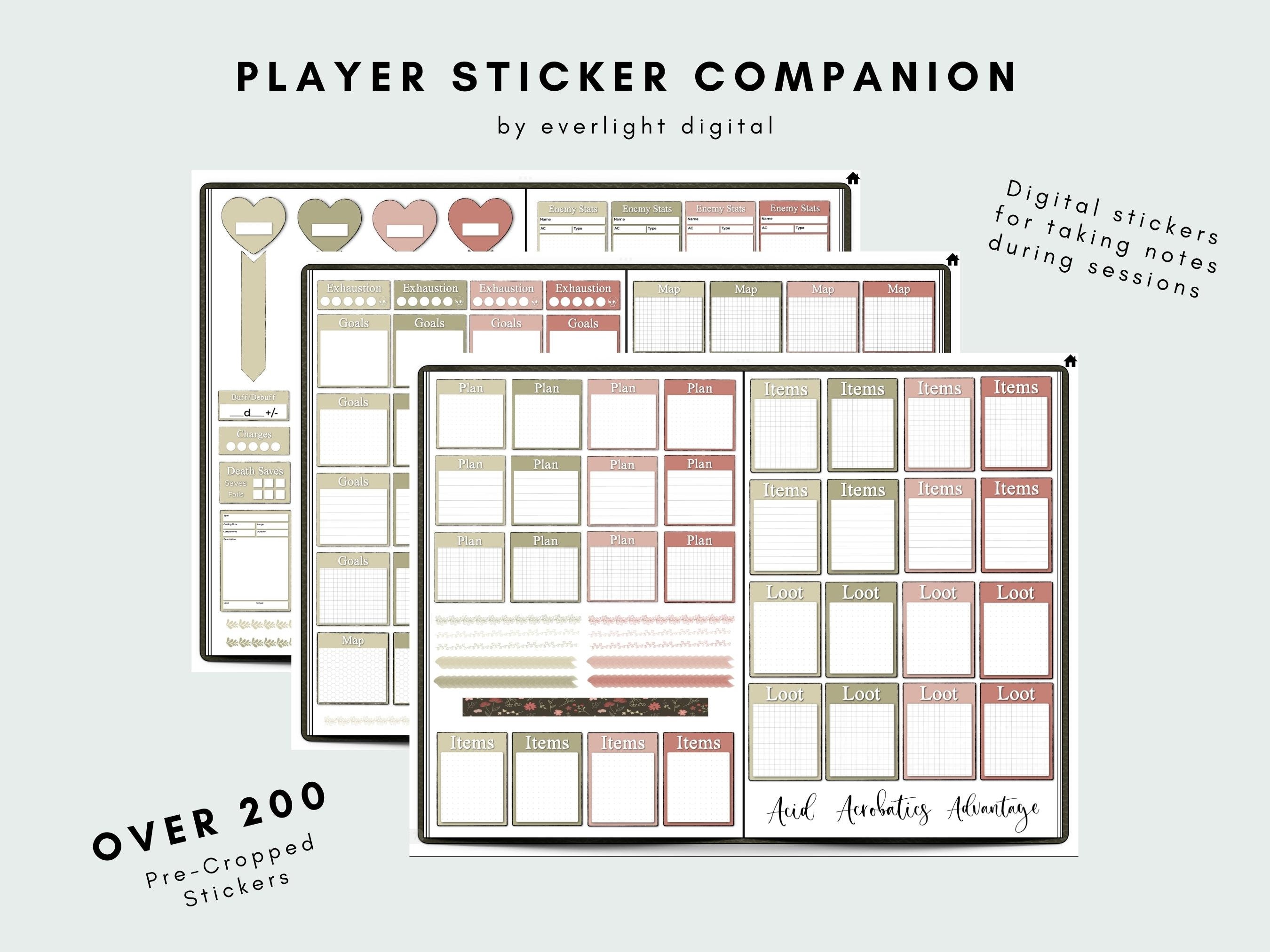 D&D Digital Stickers rose DND Digital Campaign Note Taking - Etsy