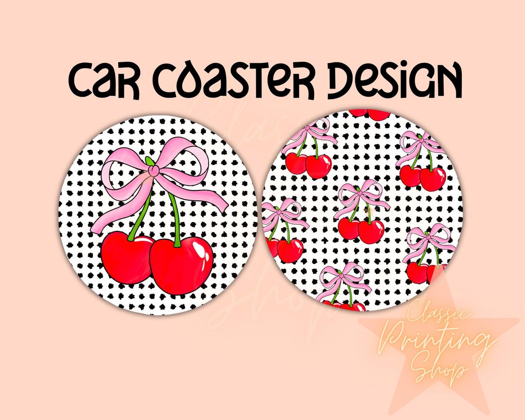 Preppy Cherry Car Coaster Png -sublimation Design Download,coquette Bow ...