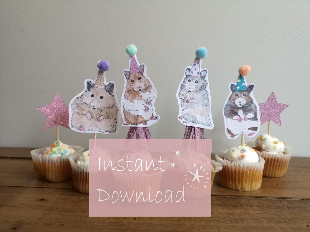 Hamster Birthday Cake Toppers: Printable Hamster Party Decorations (PDF ...