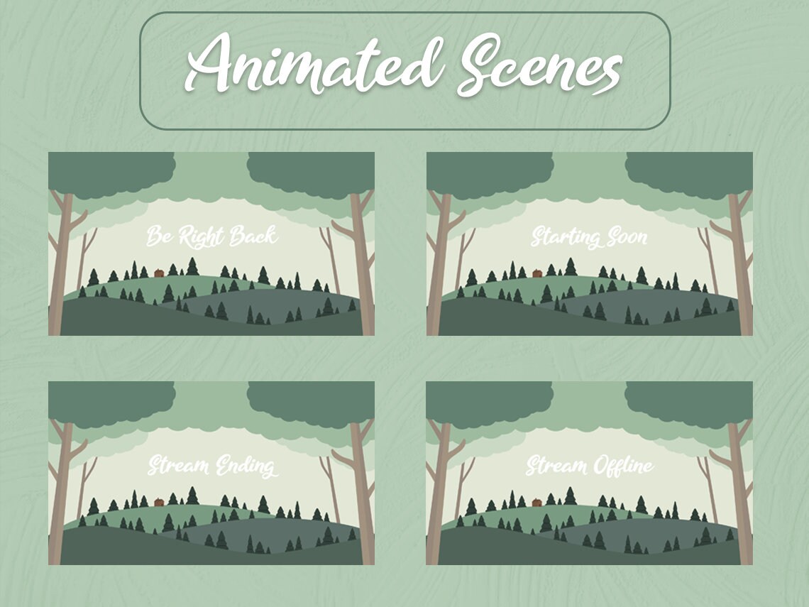 Animated Sage Green Forest Twitch Package, Cozy Overlay Package, Nature ...