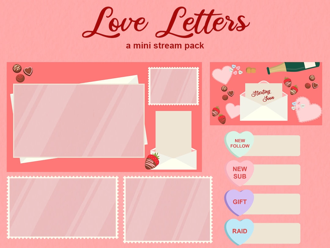 Animated Love Letters Twitch Package, Valentine's Day Overlay Package ...