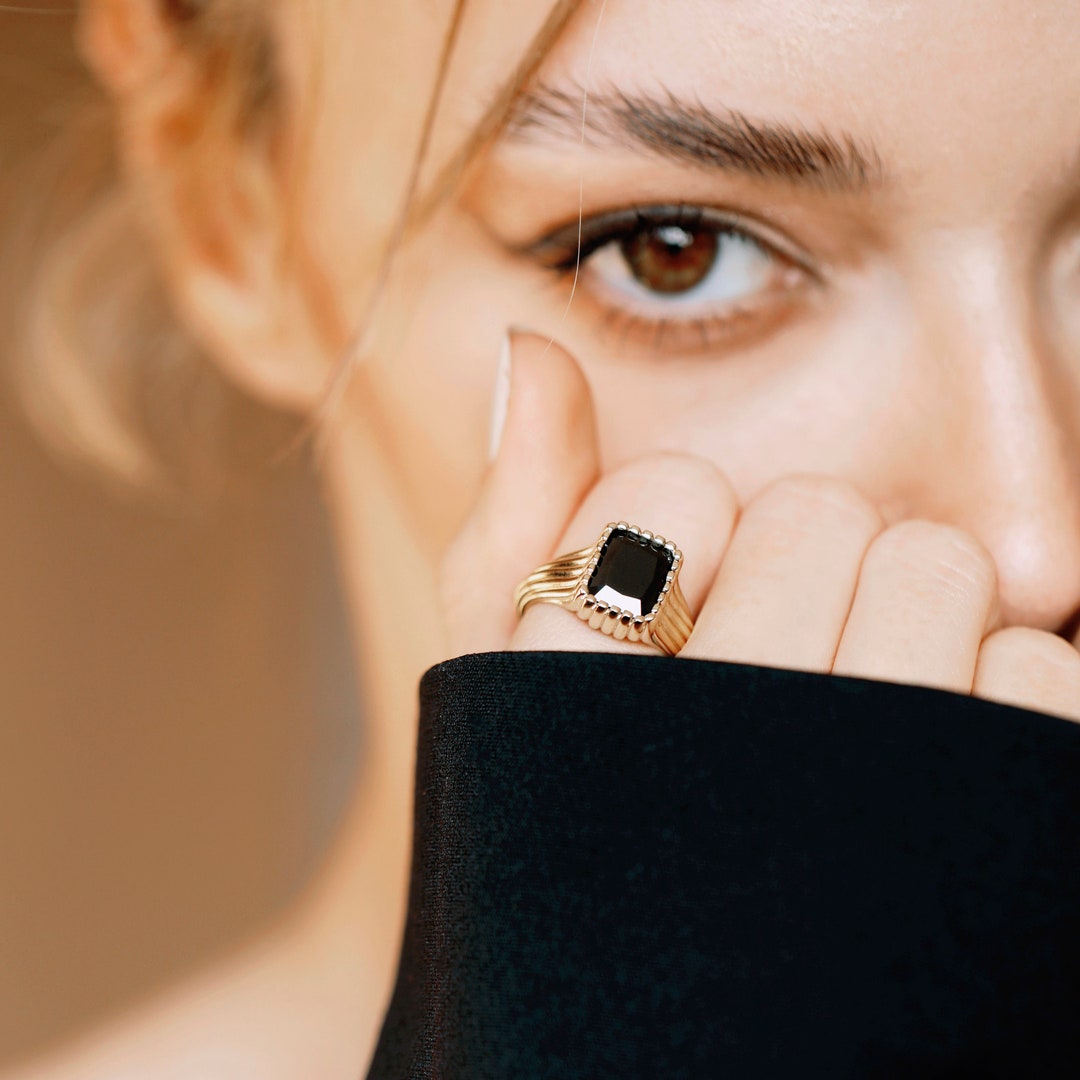 Black Signet Ring, Statement Unisex Ring, Minimal Jewelry, Father's Day ...