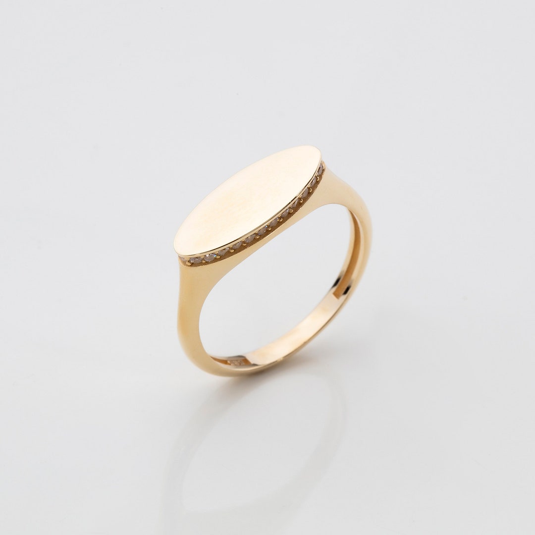 Gold Signet Ring, 14K Solid Gold Oval Signet Ring, Dainty Seal Jewelry Women, Minimalist Gift ...