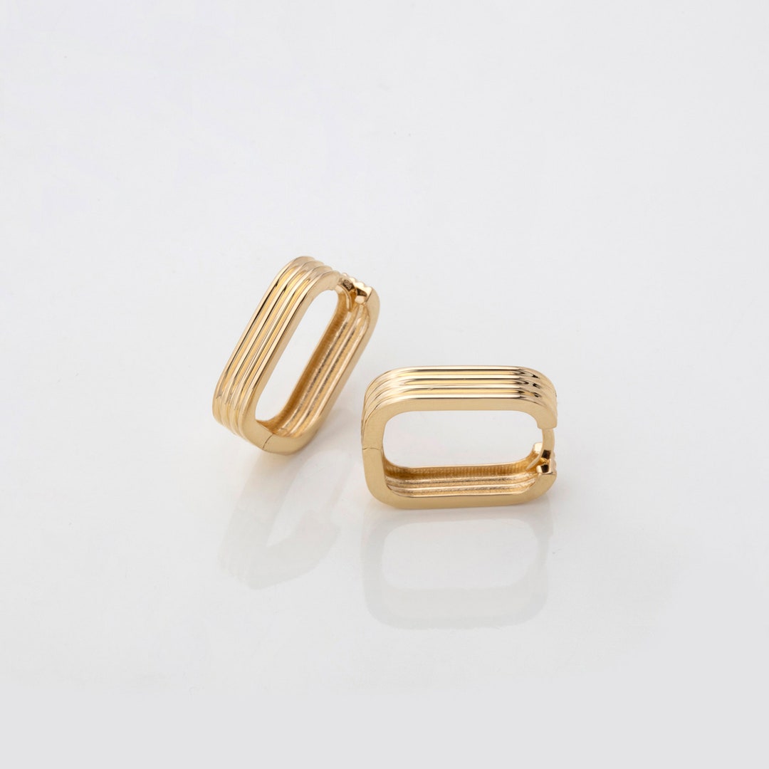 Square Circle Earring, 14K Solid Gold Earring, Dainty Jewelry ...