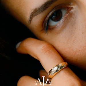 Stella Ring, 14K Solid Gold Star Embroidered Ring, Women Gold Jewelry ...
